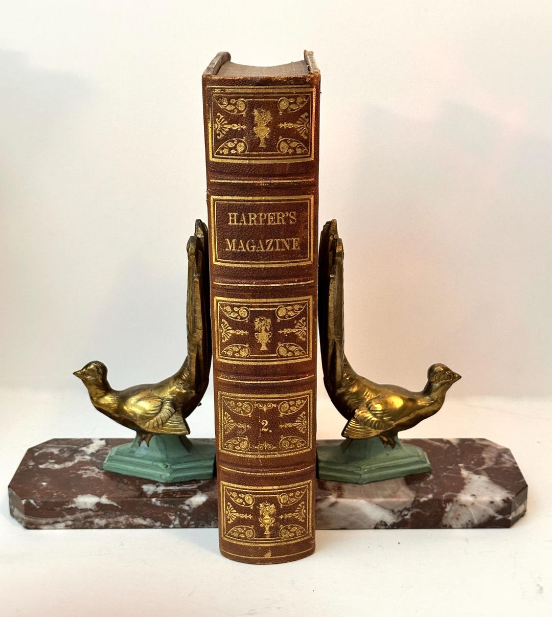 Art Deco French Peacock Bookends, Bronze Peacock on Marble Bookend ...