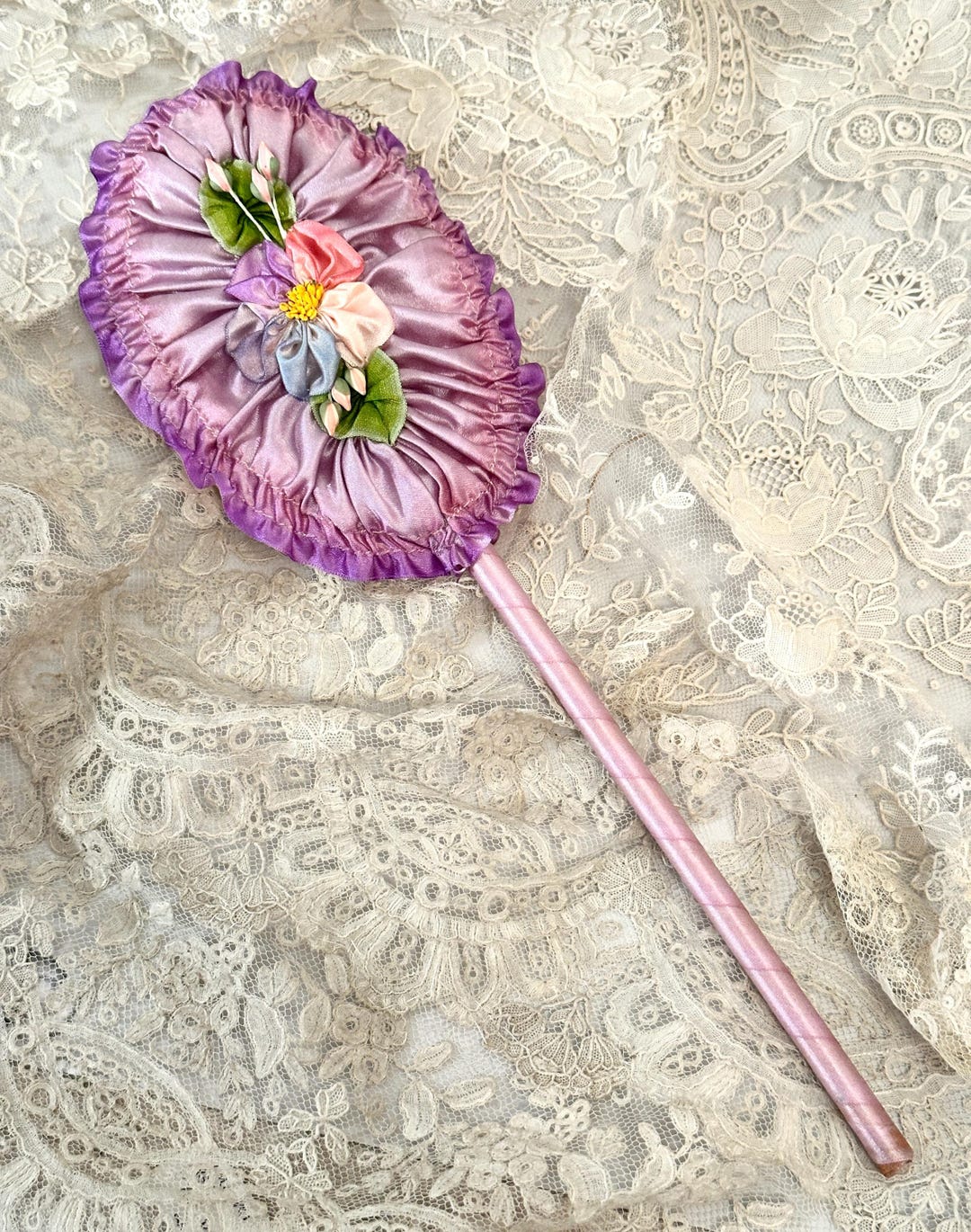 Antique French Silk Ribbon Lollipop Powder Puff in Box, Wand Powder ...