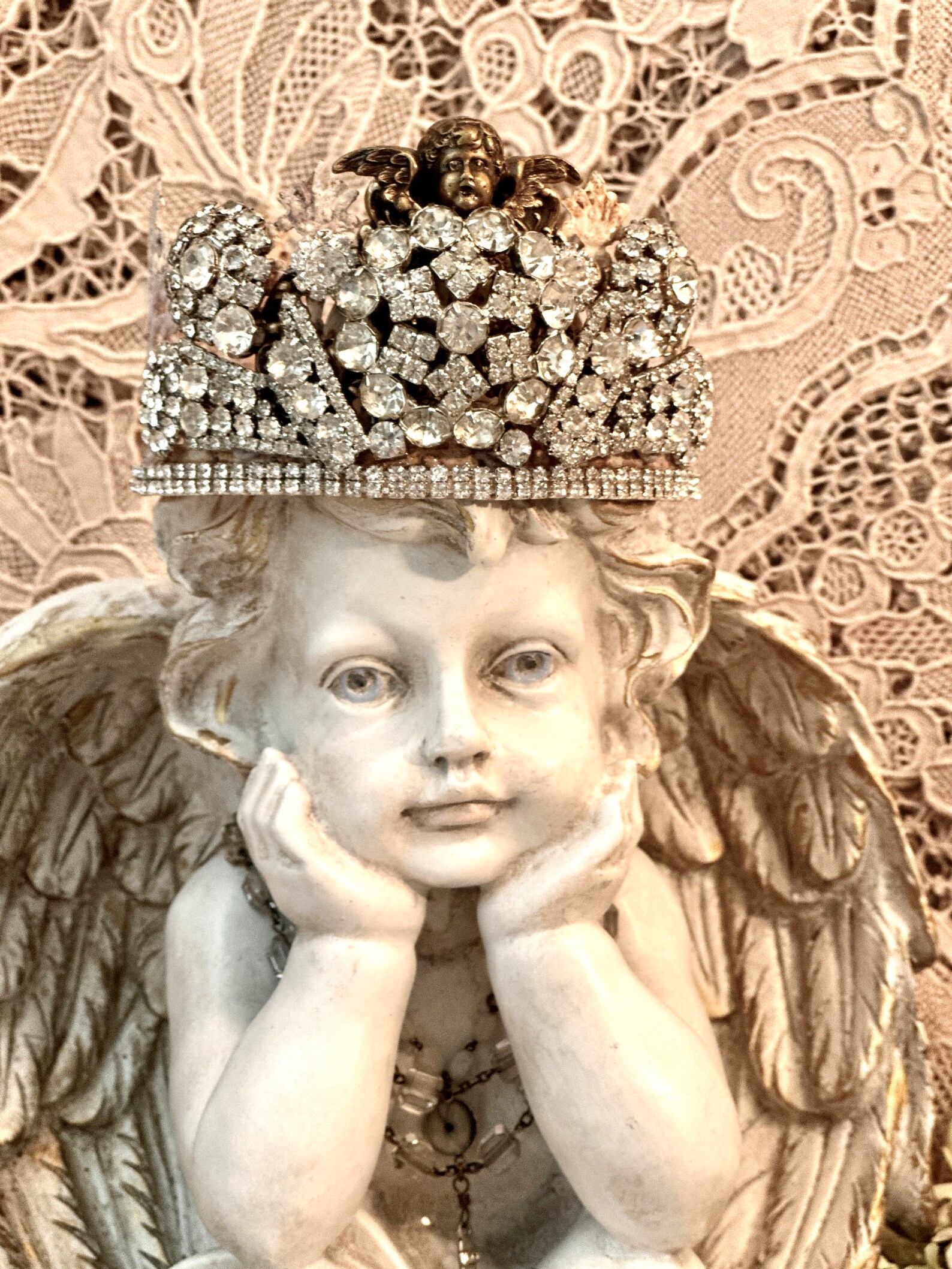 Cherub Statue With Crown, Crowned Cherub, Cherub Figure, Shabby Chic ...