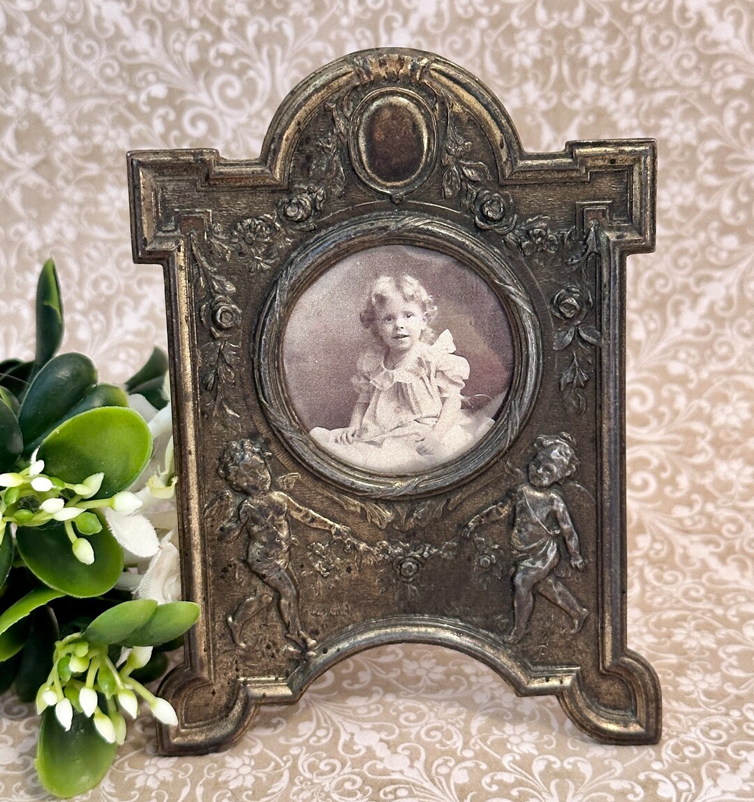 French Art Deco Galg Email Mini Frame With Cherubs, Galb Email Metal ...