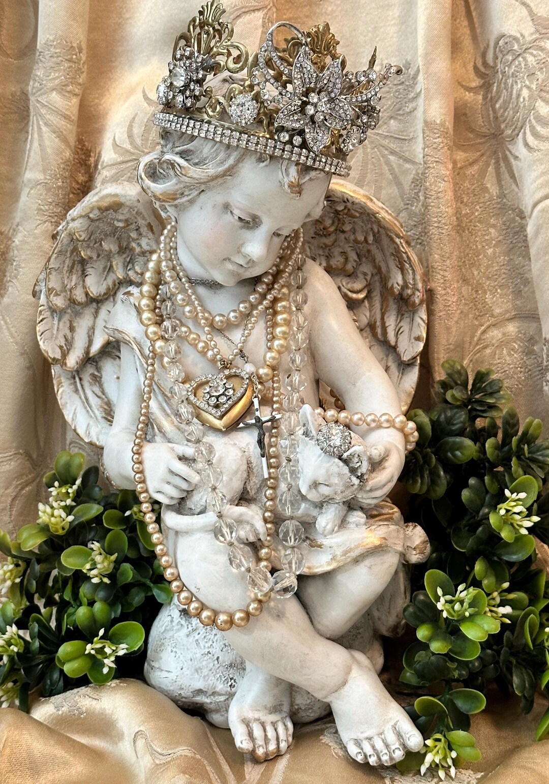 Cherub With Crown, Cherub With Cat, Angel Cherub Statue With Crown ...