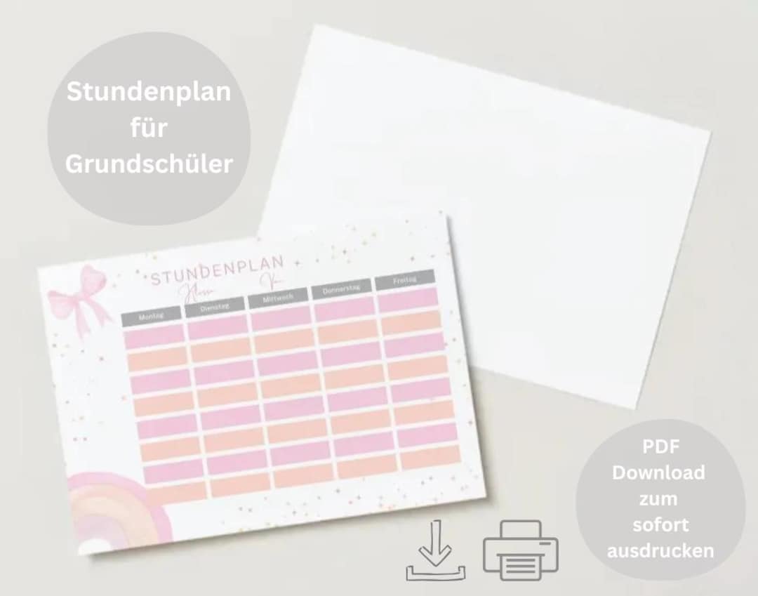 Timetable for Primary School Children - Pink & Grey | Rainbow | Ribbon ...