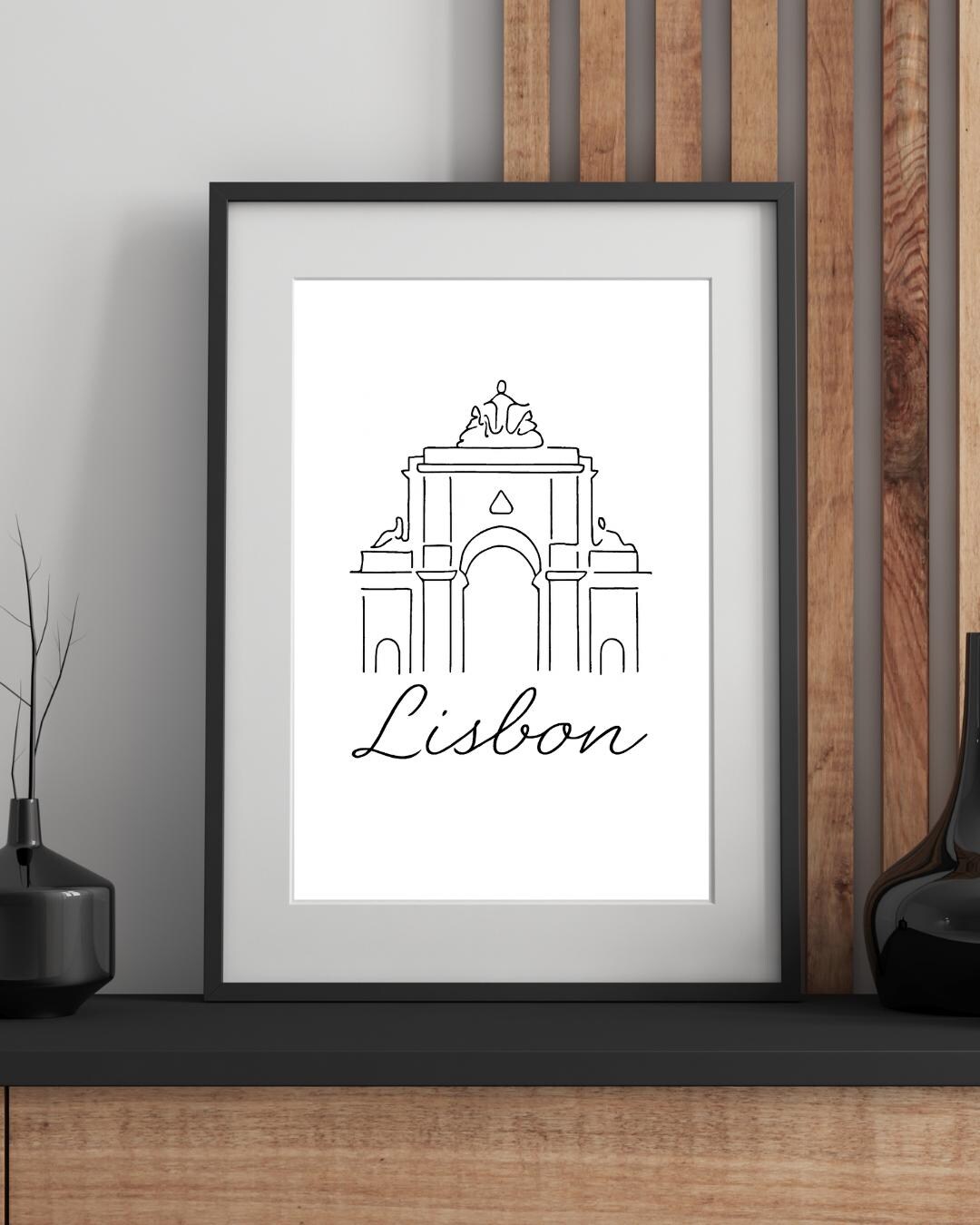 Lisbon Line Art City Poster, Elegant Minimalist Drawing of Global ...