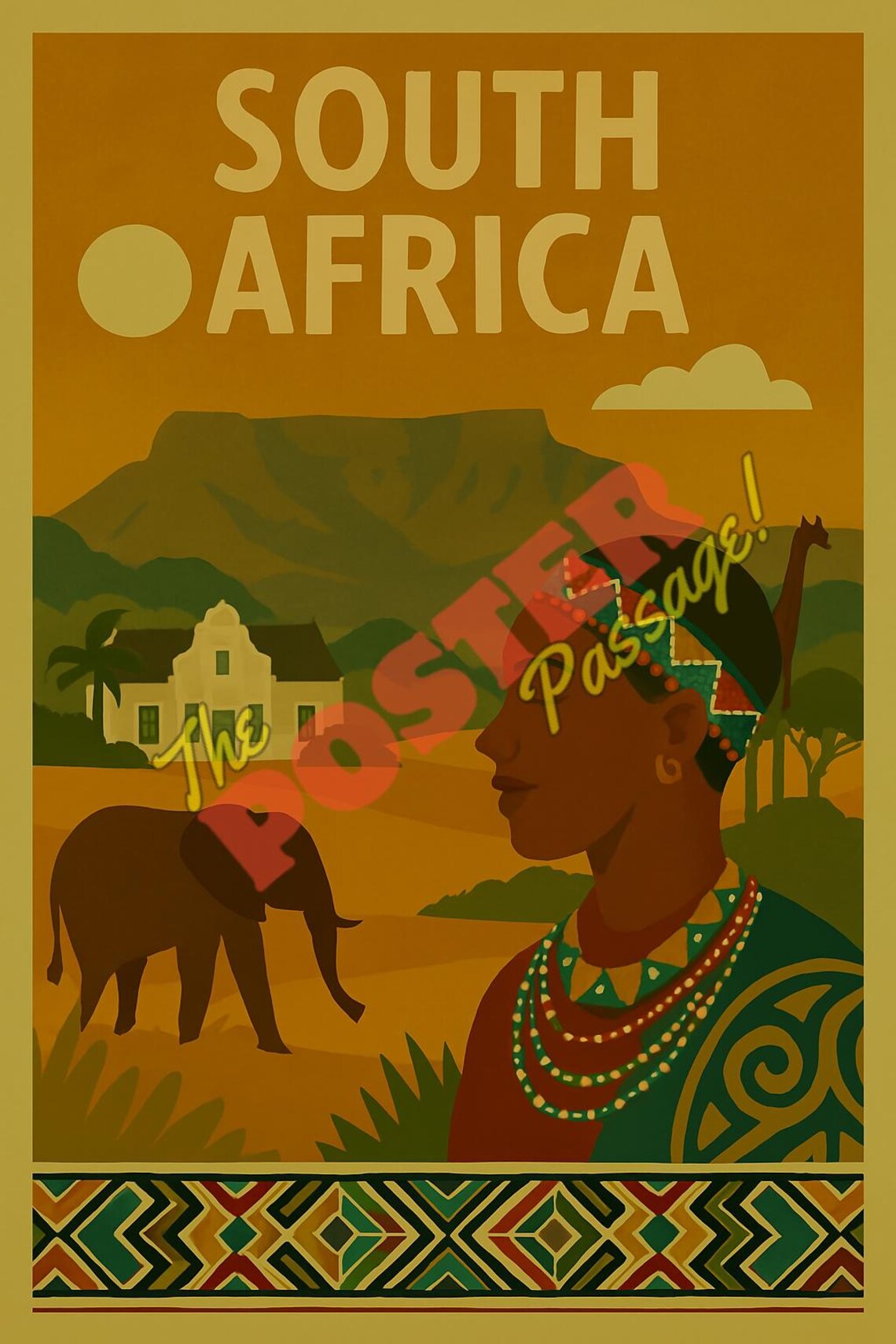 South Africa Vintage Travel Poster, Aesthetic Original Digital Artwork ...