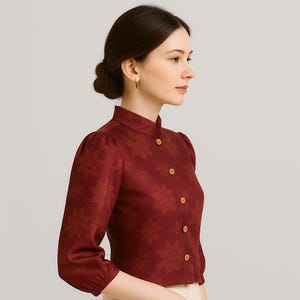 Chinese Blouse Sewing Pattern – Mandarin Collar Top With Puff Sleeves ...