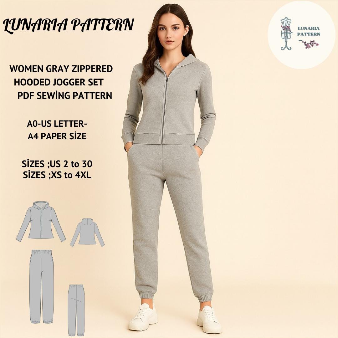 Hoodie Jogger Set Sewing Pattern: Women's Loungewear Tracksuit (PDF ...