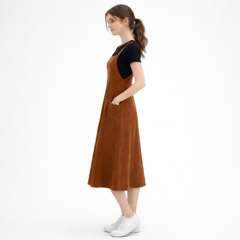 Midi Overall Dress Sewing Pattern | A-line Pinafore, US 2-30 (PDF ...