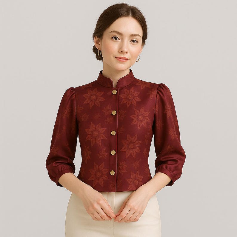 Chinese Blouse Sewing Pattern – Mandarin Collar Top With Puff Sleeves ...