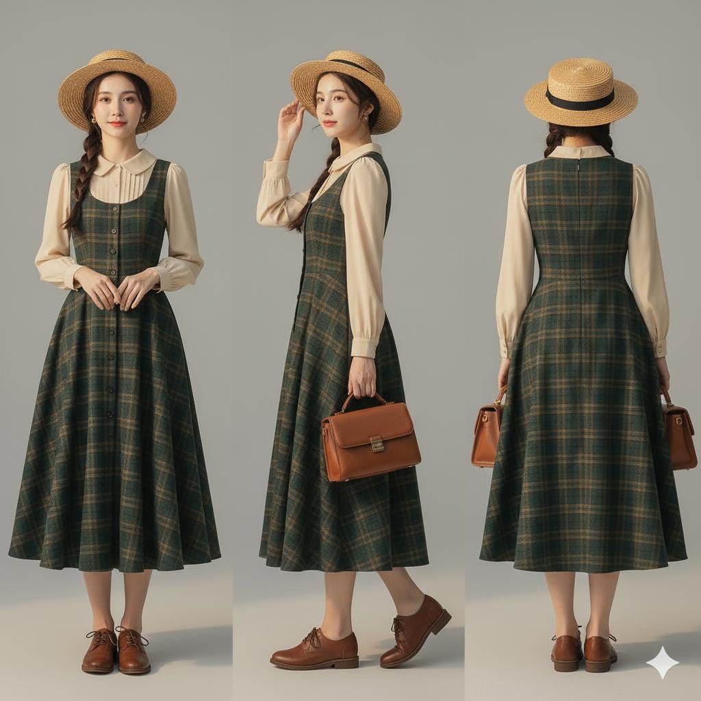 Vintage Plaid Jumper Dress Sewing Pattern: Cottagecore Midi (digital ...