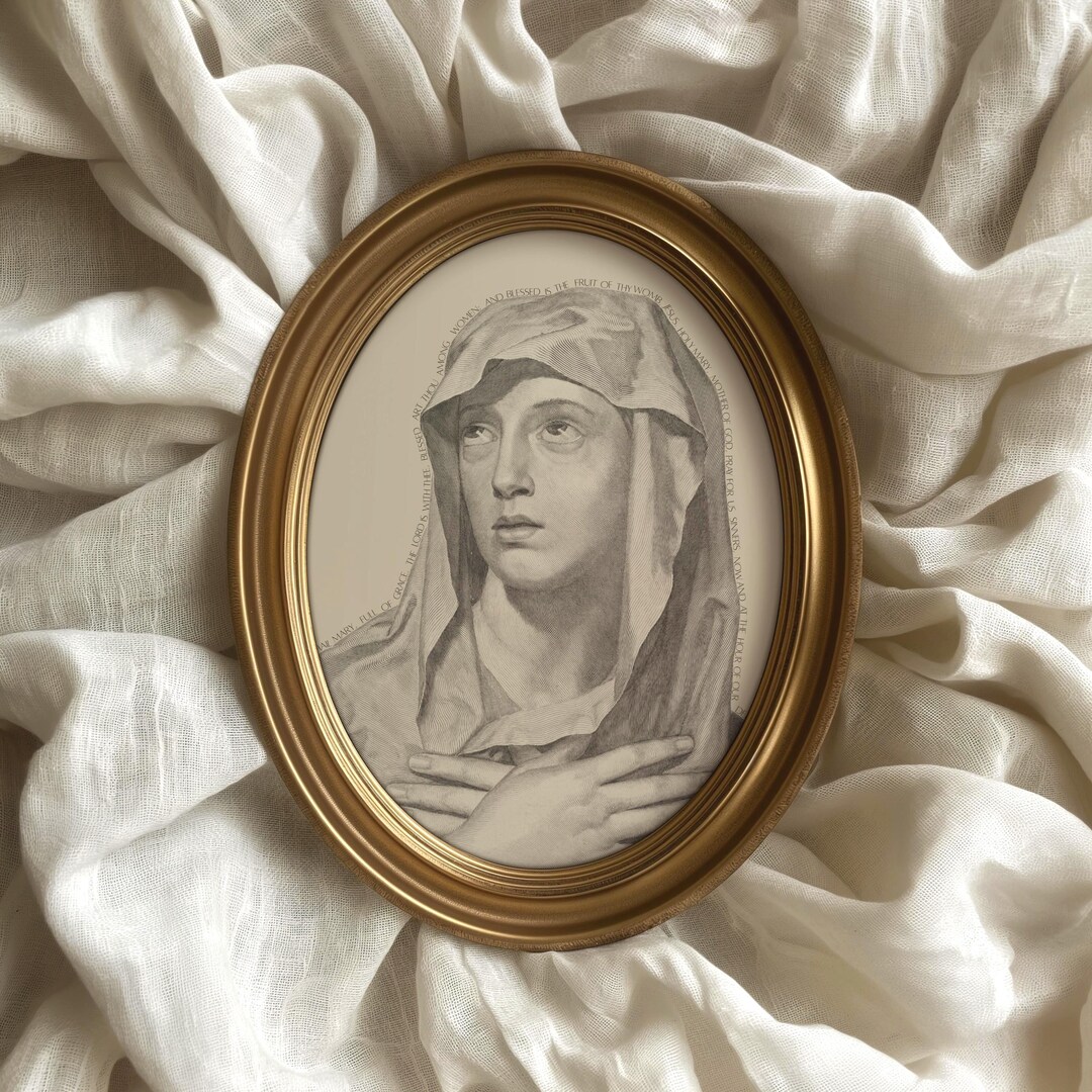 Virgin Mary Intaglio Portrait Print | Vintage Catholic Art (digital ...