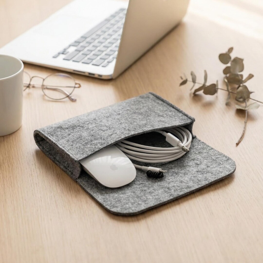 Felt Cable Storage Case, Felt Charger Pouch Handmade, Cable Organizer ...