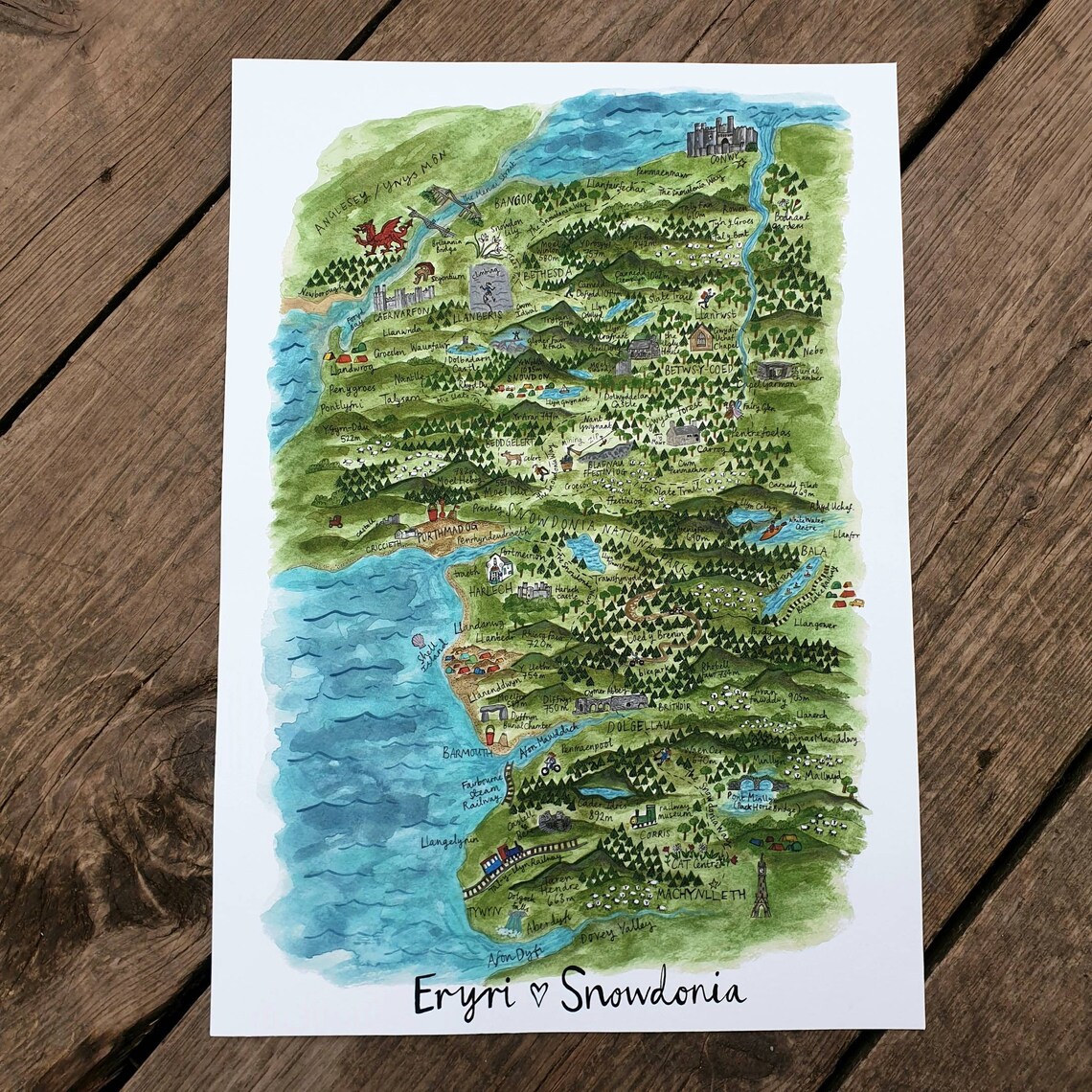 Map of Snowdonia North Wales Art Illustrated Map Print - Etsy