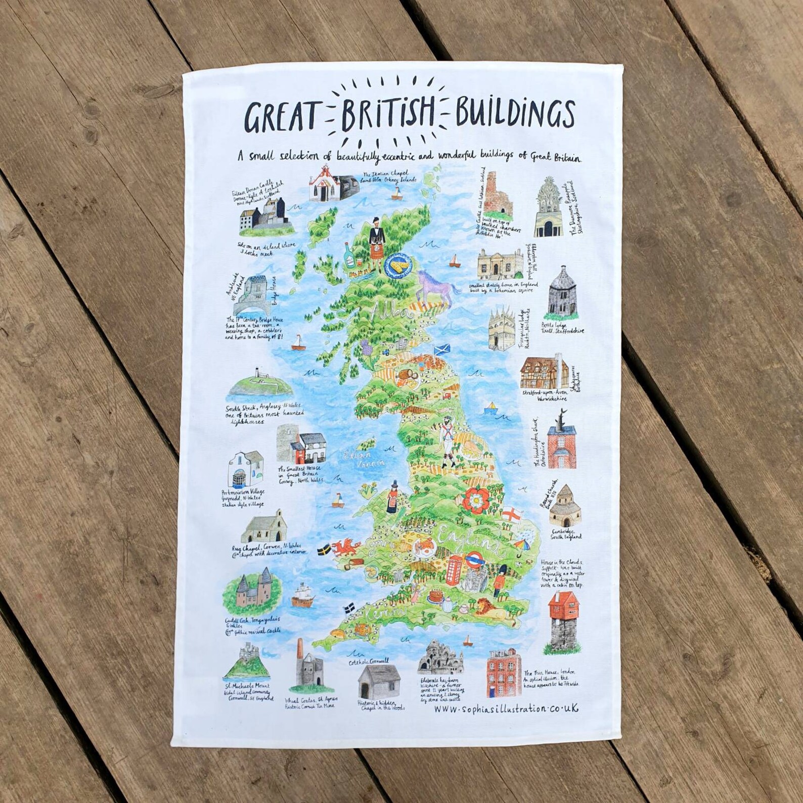 Illustrated Map Tea Towel UK Map Art Tea Towel Architecture | Etsy