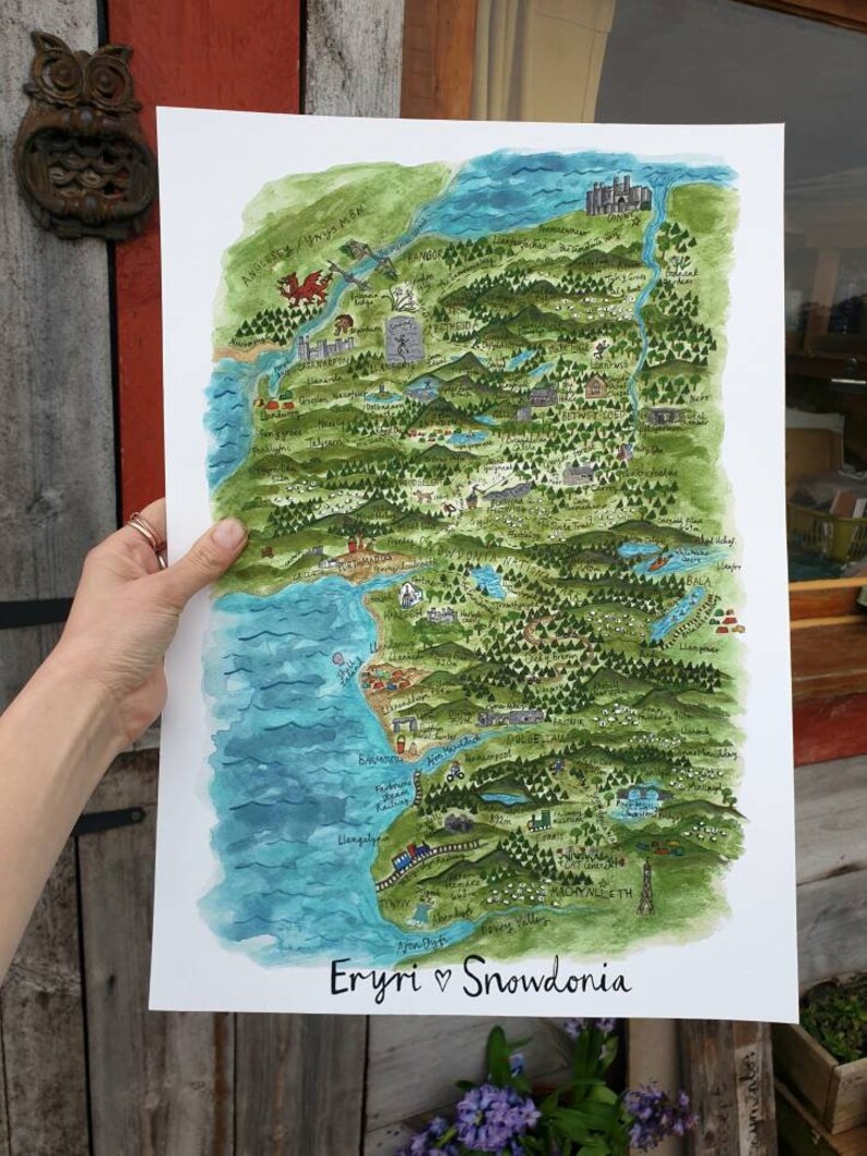Map of Snowdonia North Wales Art Illustrated Map Print - Etsy