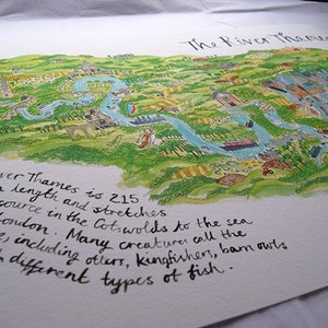 Illustrated Map of the River Thames, Map Illustration, Map Art, the ...