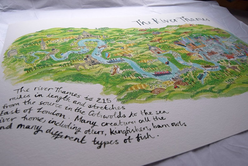 Illustrated Map of the River Thames Map Illustration Map - Etsy UK