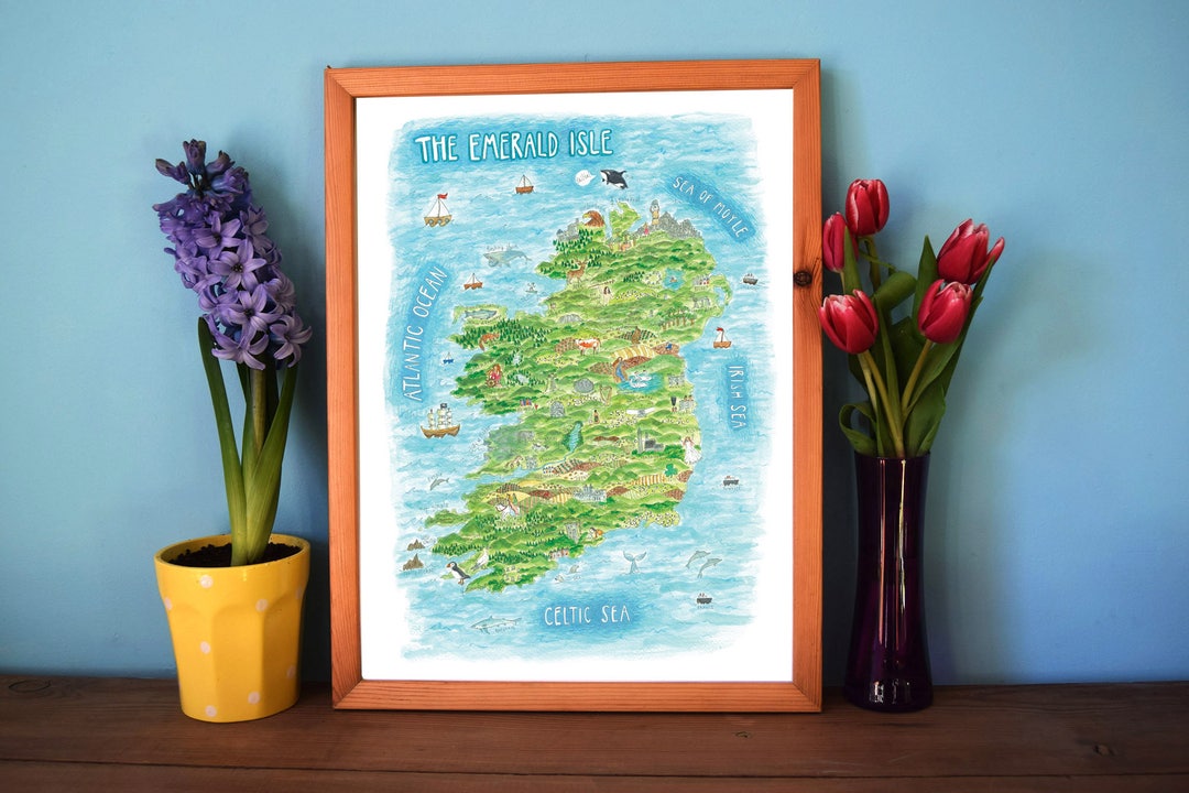 Ireland Map Poster, Ireland Art, Travel Gift, Wanderlust, Illustrated ...