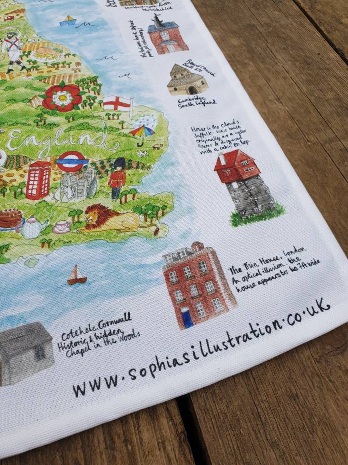 Illustrated Map Tea Towel UK Map Art Tea Towel Architecture | Etsy