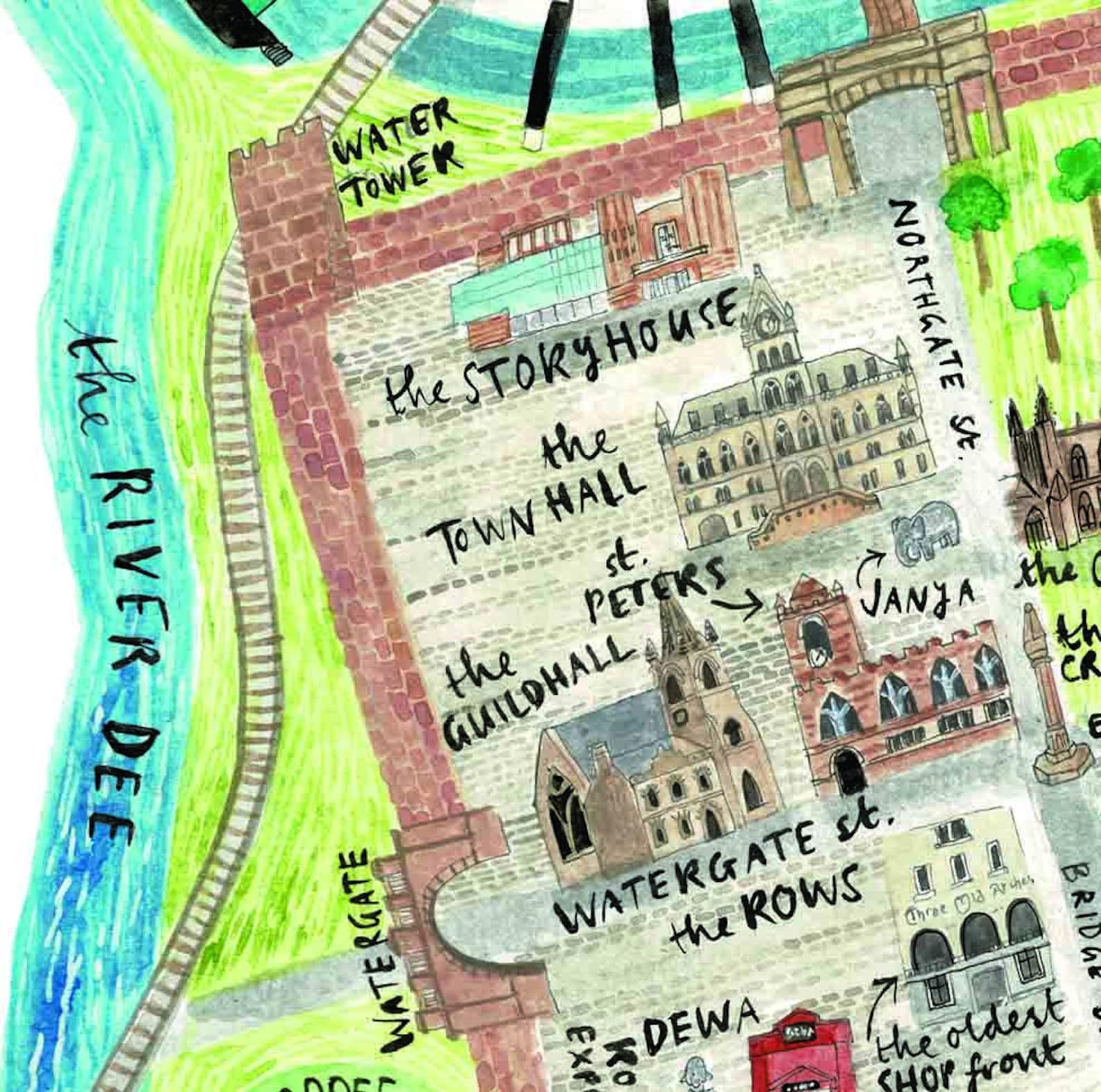 Chester Map Art Illustrated Map Cheshire City Map | Etsy