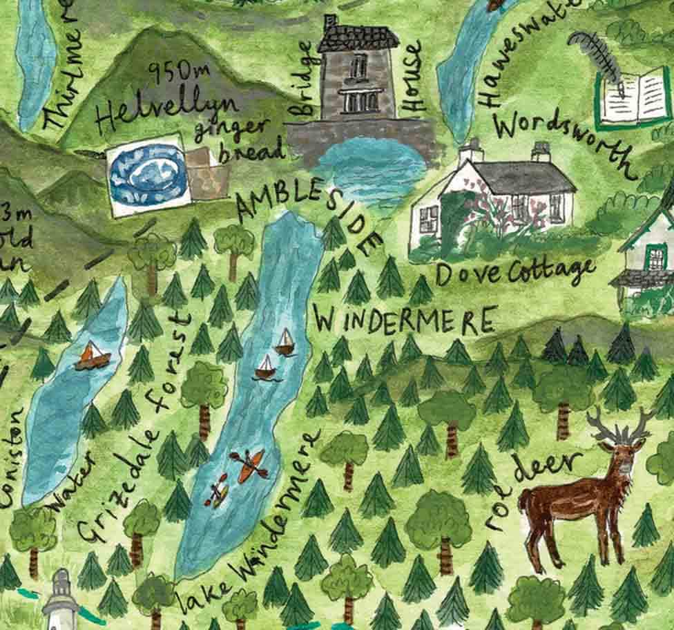 Lake District Art Map Illustrated Map Print Cumbria Art | Etsy