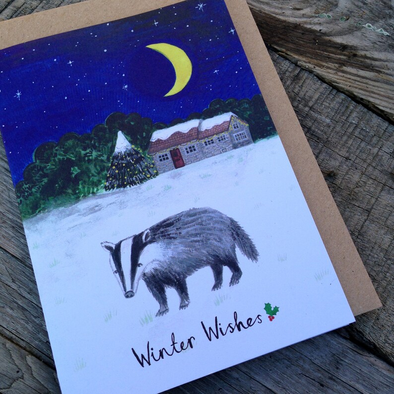 Badger Christmas Card Winter Greeting Card Wildlife Xmas - Etsy