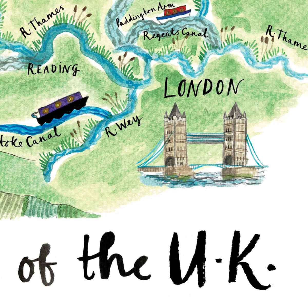 Canal and River Map, Illustrated Map Print, Narrowboat Gift, UK Canals ...
