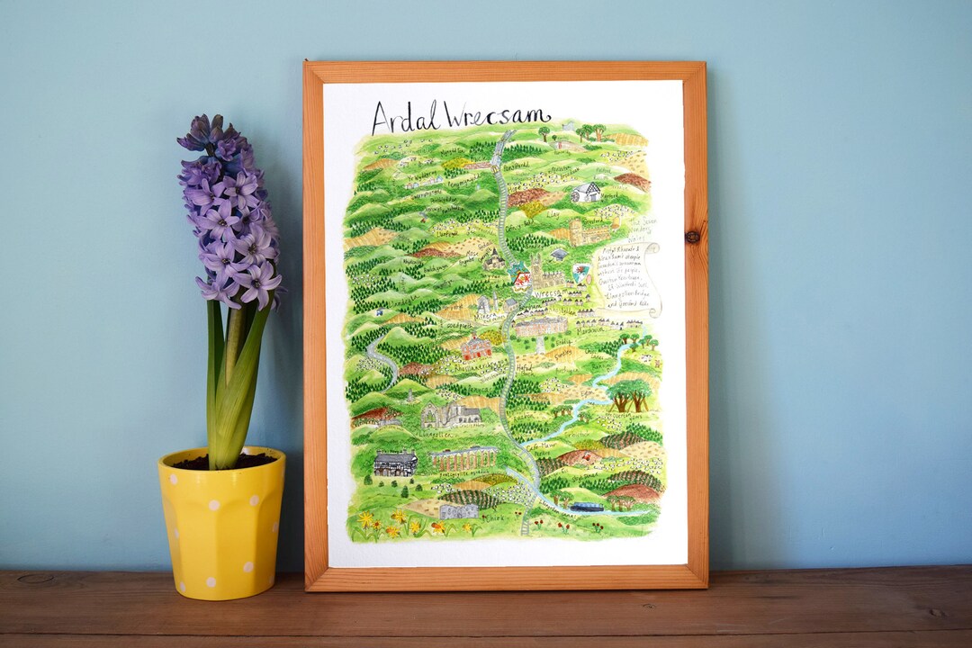 Illustrated Wales Map, Map of Wrexham, Wrexham, North Wales, Gogledd ...