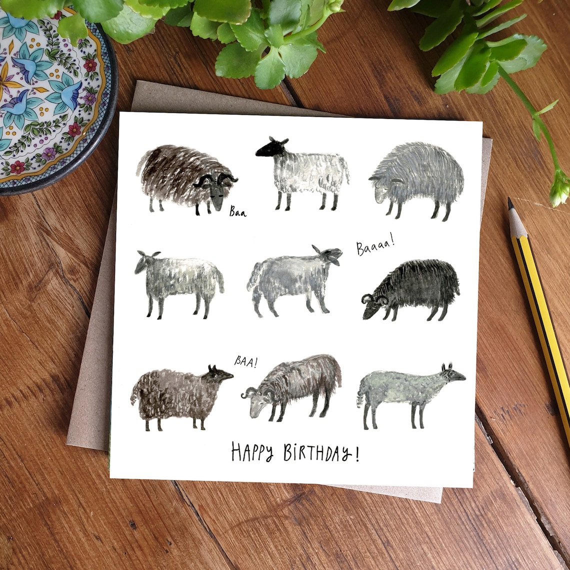 Sheep Birthday Card Happy Birthday Sheep Animal Card Art - Etsy