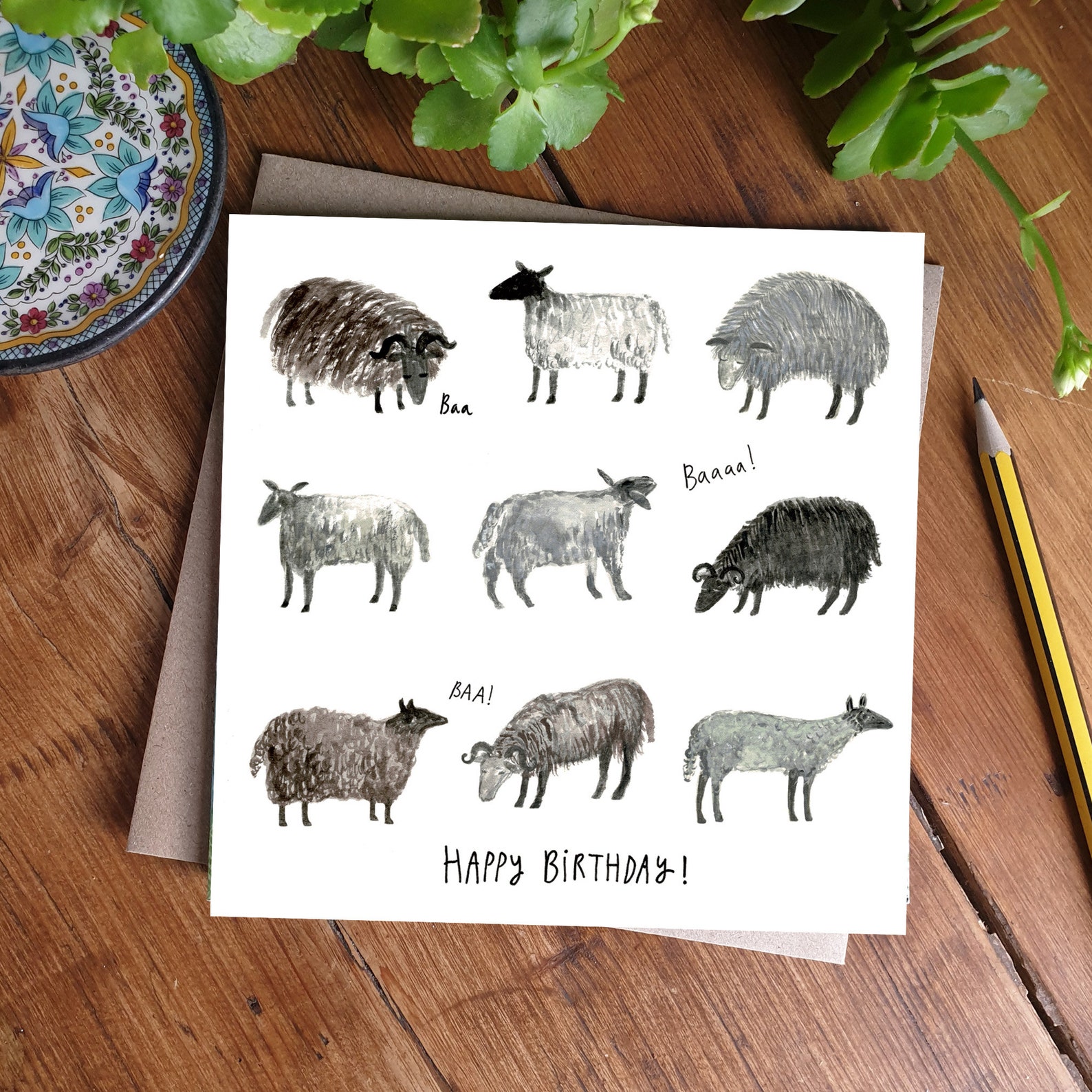 Sheep Birthday Card Happy Birthday Sheep Animal Card Art - Etsy