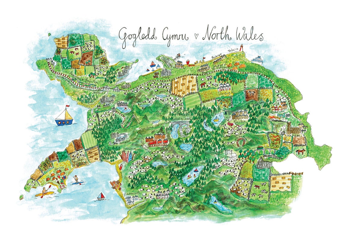 North Wales Map Print Welsh Gifts Wales Map North Wales - Etsy