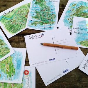 Illustrated Map Postcards, UK and Ireland, Postcard Collection, Travel ...