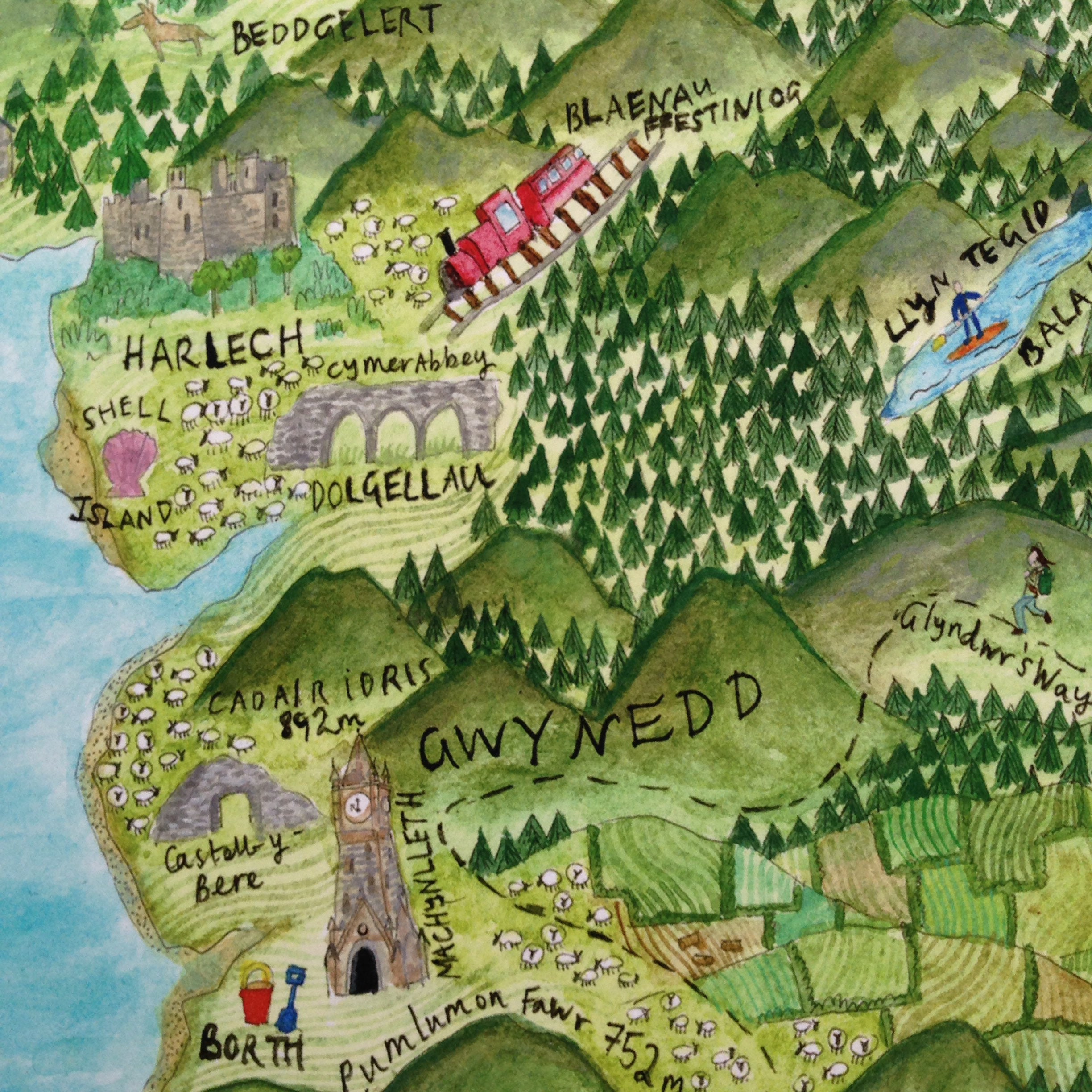 Wales Map Art Mid Wales Welsh Gift Landscape Art | Etsy