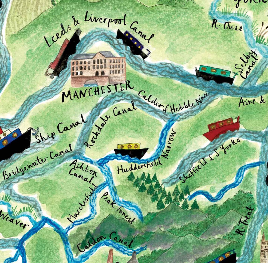 Canal and River Map Illustrated Map Print Narrowboat Gift | Etsy