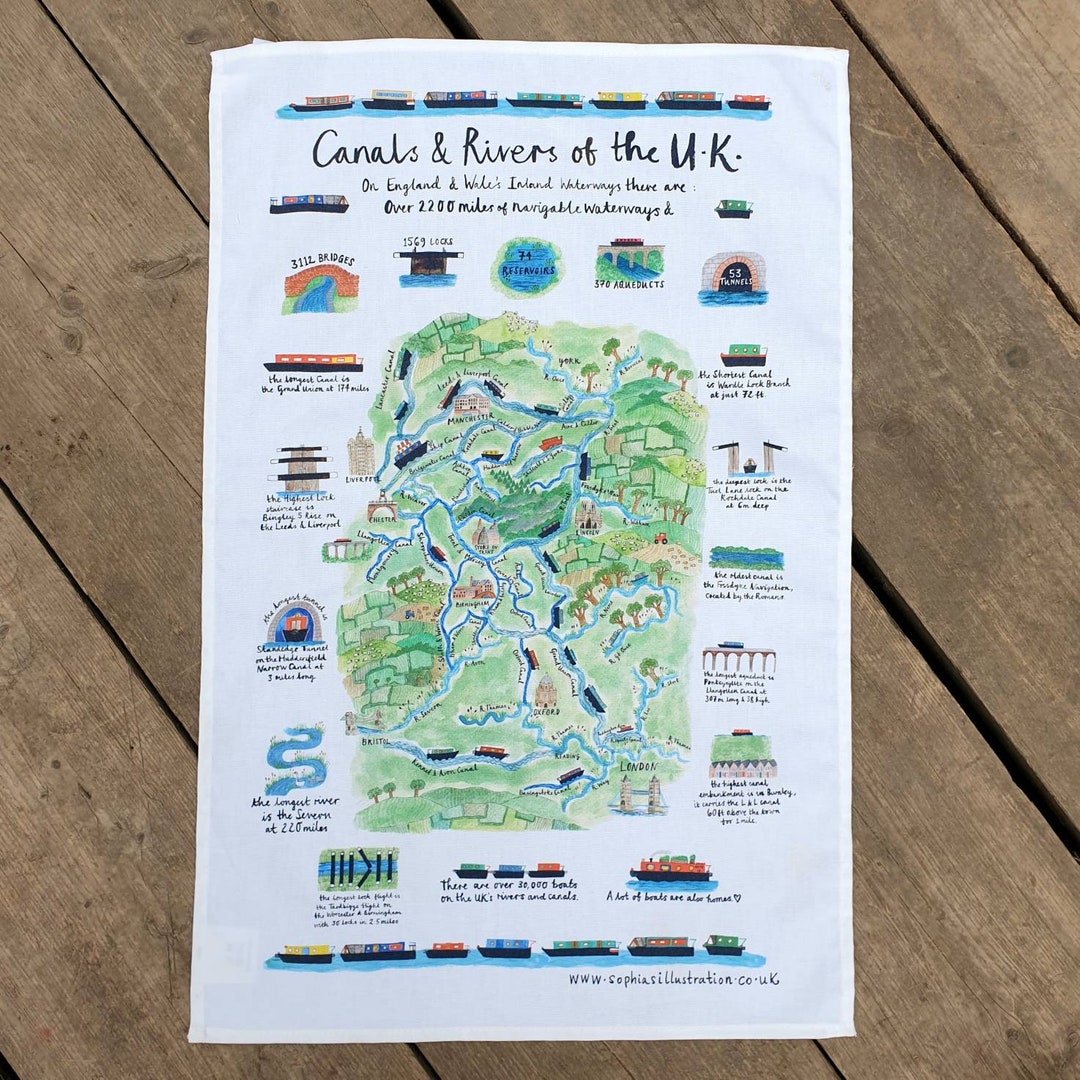 Canals and Rivers Map Tea Towel - Etsy