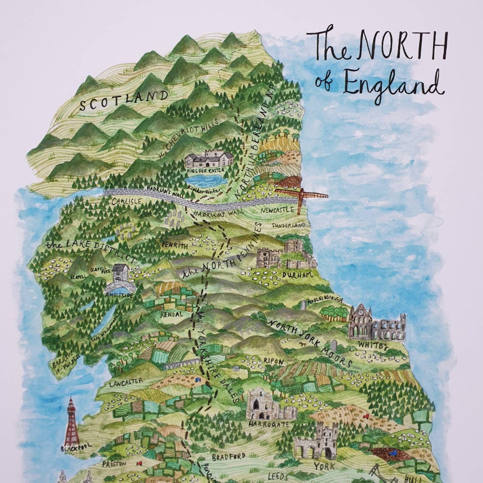 Map of the North Northerner Gift North of England Art Map - Etsy UK