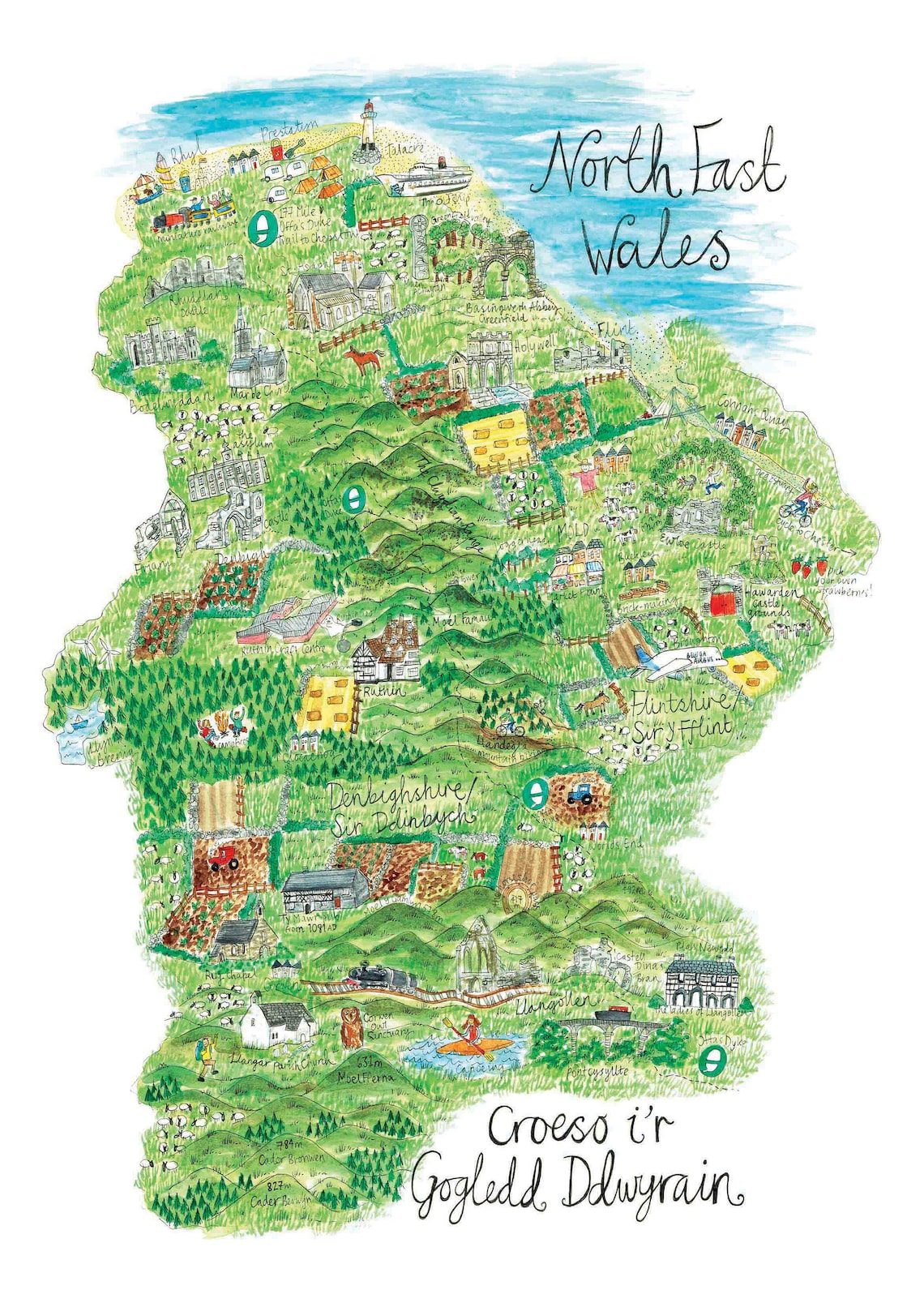 North Wales Map Print Illustrated Map of Wales North East - Etsy
