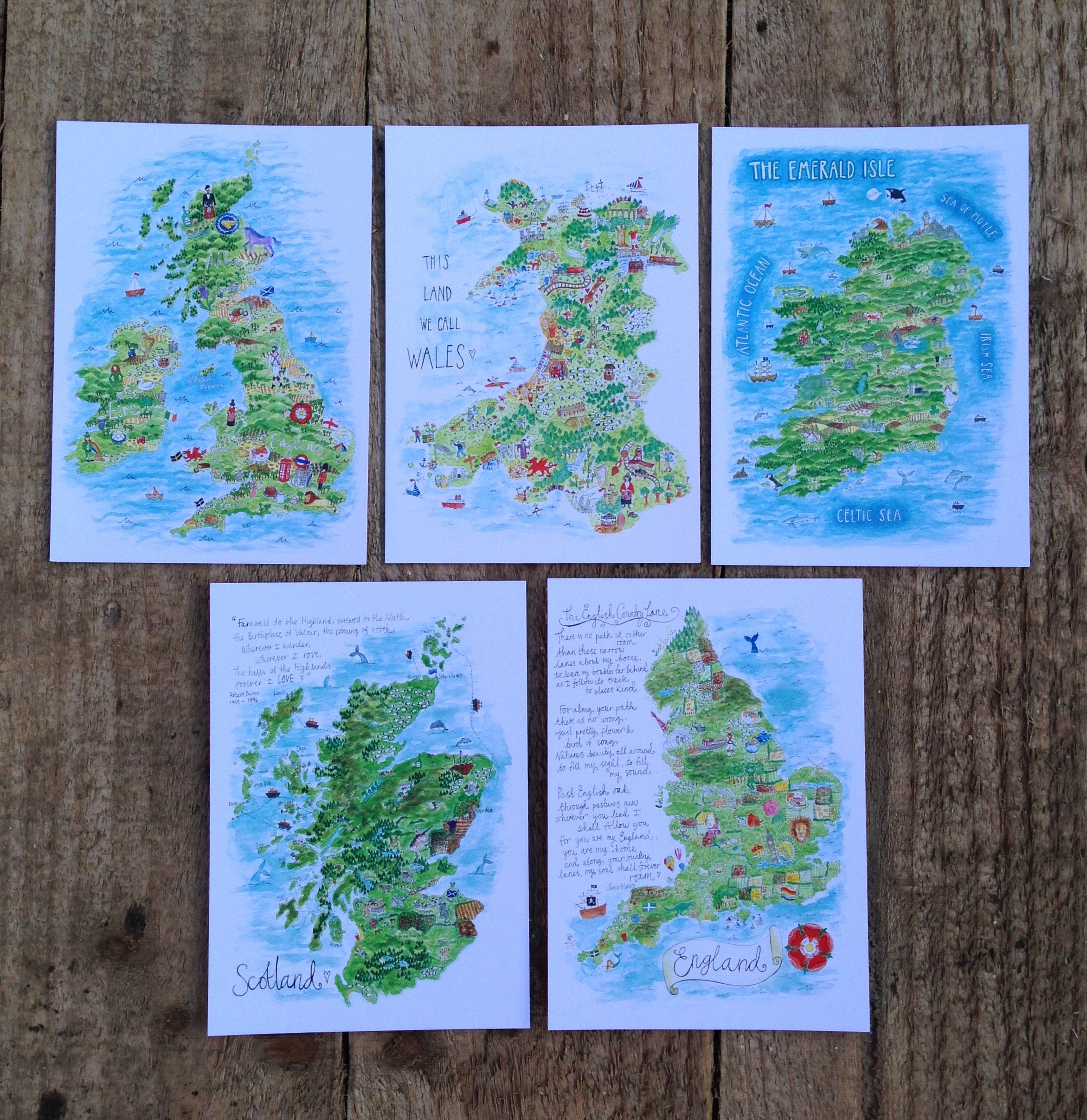 Illustrated Map Postcards UK and Ireland Postcard | Etsy