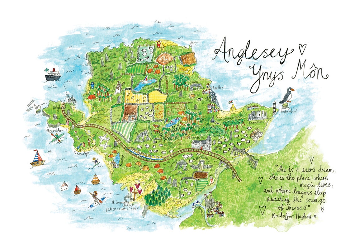 Anglesey Illustrated Map Print Wales Map Wales Wall Art Map | Etsy