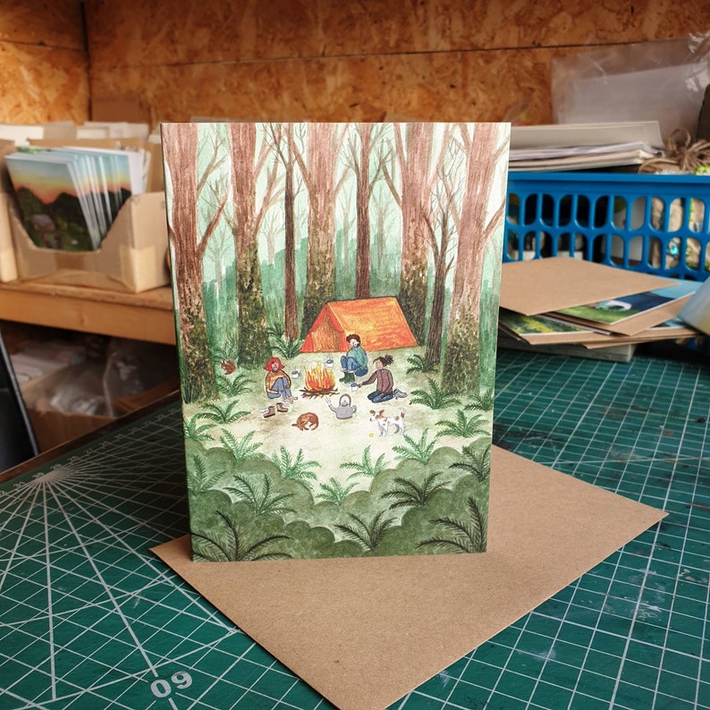 Camping Greeting Card Woodland Art Friends Cards British - Etsy