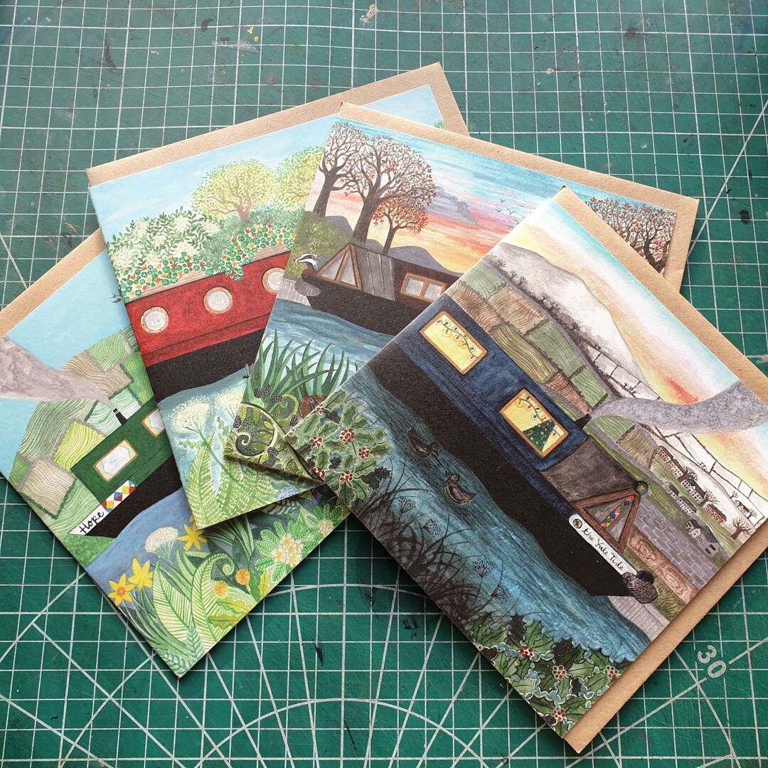 Changing Seasons Cards, Seasonal Cards, Set of 4 Art Cards, Canal Card ...