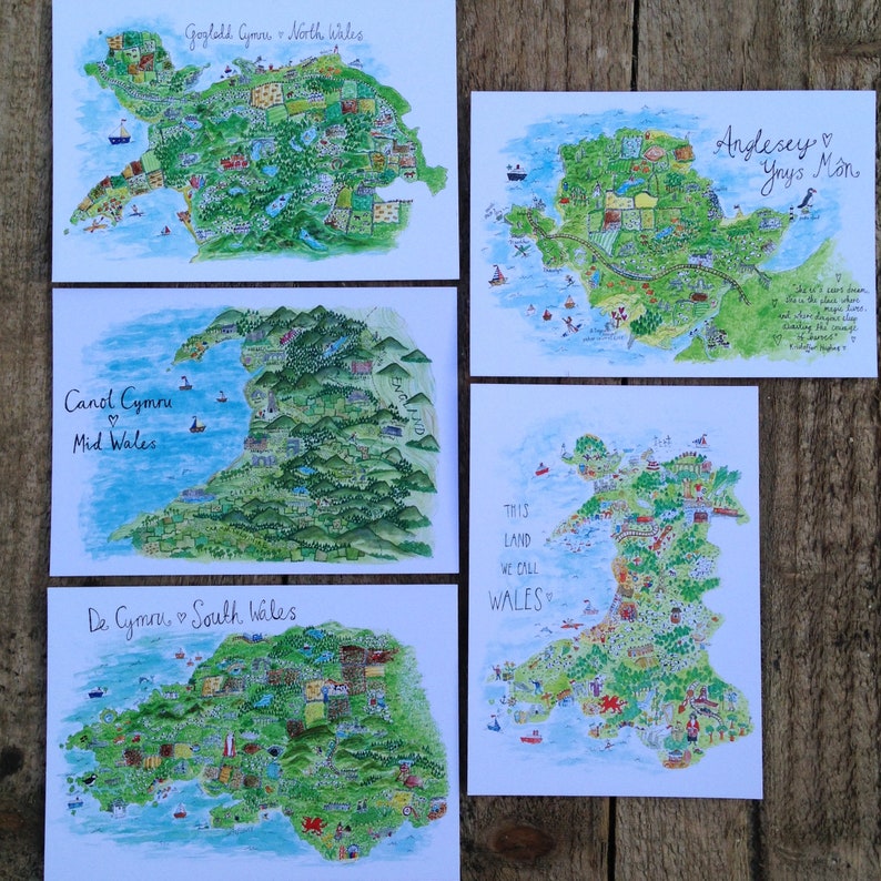 Wales Map Postcards Illustrated Map Cards Welsh Gift - Etsy