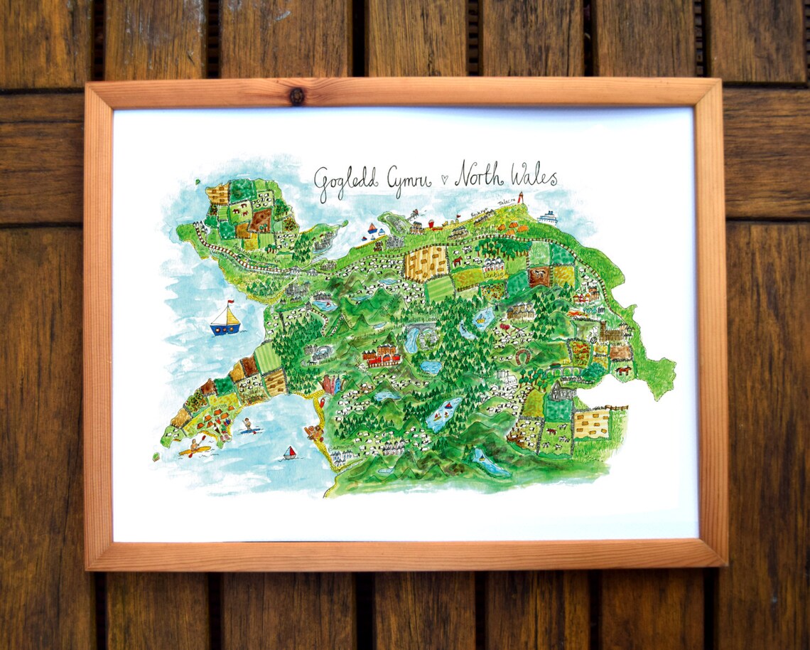 North Wales Map Print Welsh Gifts Wales Map North Wales - Etsy