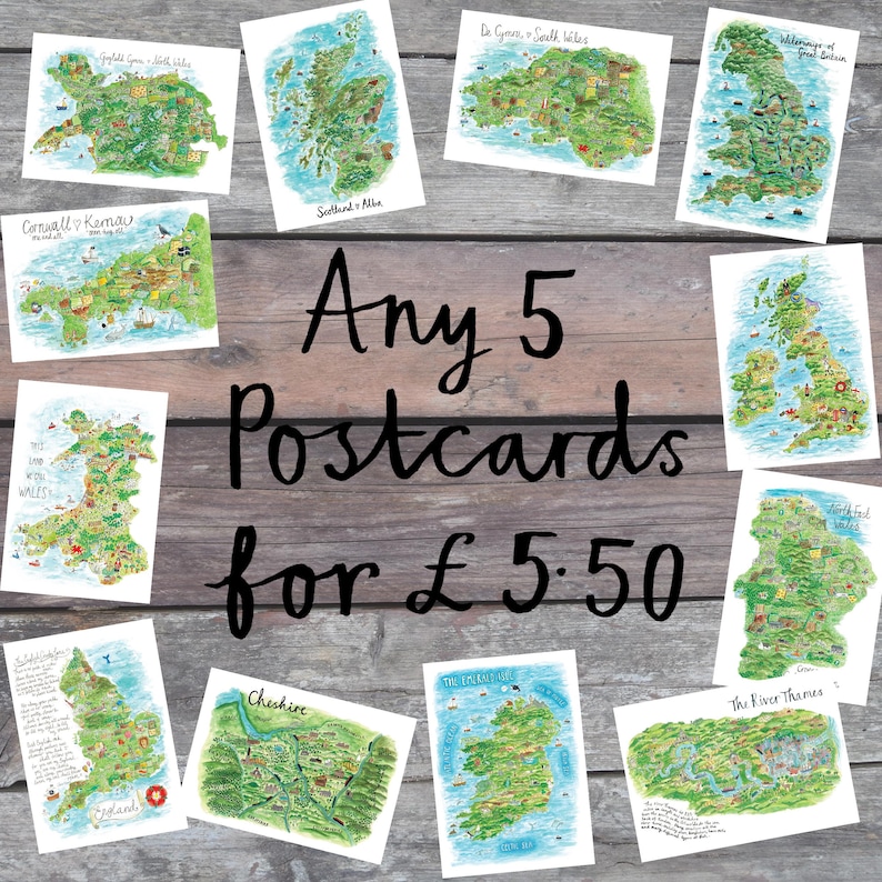 Pick and Mix Postcards, Illustrated Map Postcards, Multi Pack Deal, Art ...