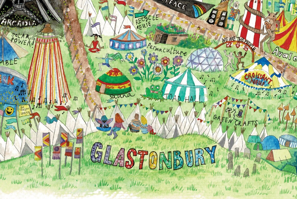 Glastonbury Festival Map Illustrated Map Prints Festival Art | Etsy