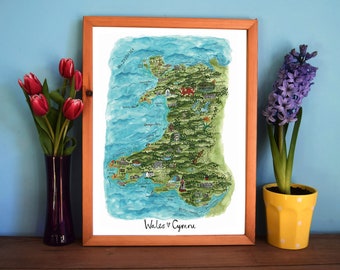 A4 Map of Wales | Illustrated Map, Map O Gymru, Cymru, Cymraeg ...