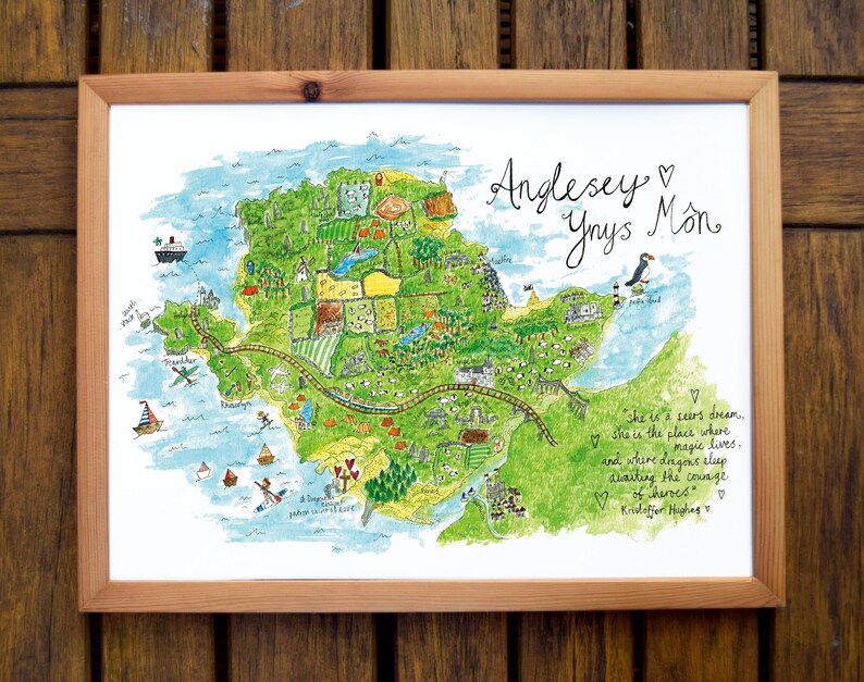 Anglesey Illustrated Map Print, Wales Map, Wales Wall Art, Map ...