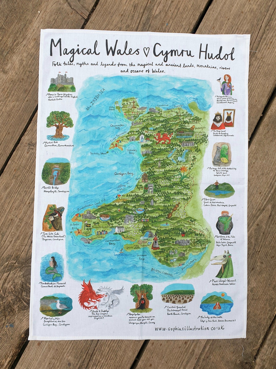 Wales Folk Tales Map Tea Towel - Etsy