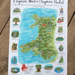 Wales Folk Tales Map Tea Towel - Etsy
