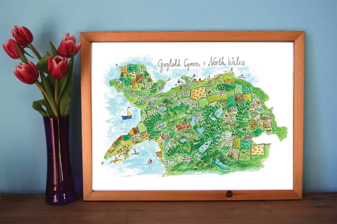 North Wales Map Print Welsh Gifts Wales Map North Wales - Etsy