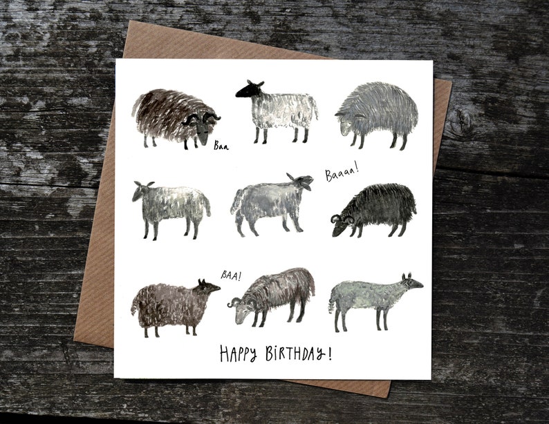 Sheep Birthday Card Happy Birthday Sheep Animal Card Art - Etsy
